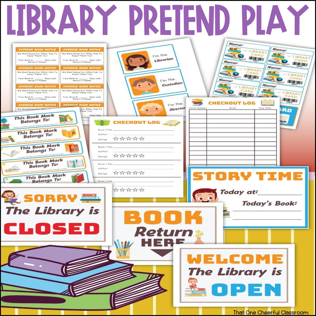 Library Dramatic Play Center Books Pretend Play Printable - Etsy
