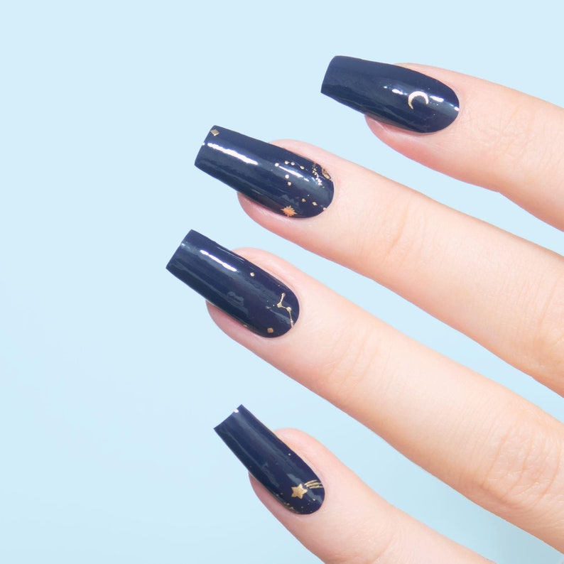 Celestial Dark Blue 100% Nail Polish Wraps - Etsy