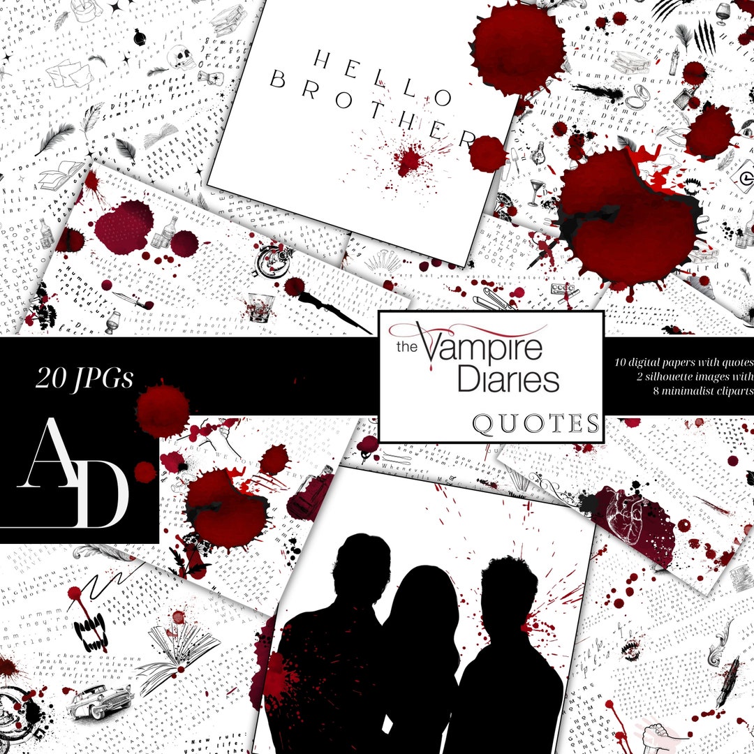 Vampire Diaries Quotes, Digital Paper, Clipart, Scrapbook, Junk Journal ...