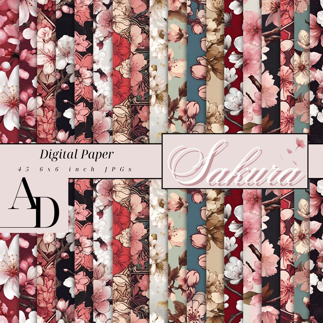 Sakura, Digital Paper, Floral Pattern, Japanese Cherry Blossoms ...