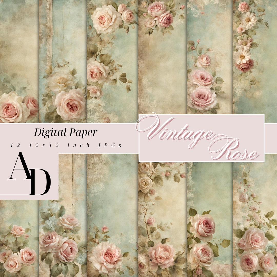 Vintage Rose, Digital Paper, Scrapbook, Shabby Chic, Vintage, Floral ...