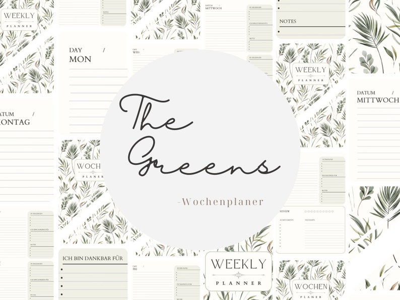 Printable Weekly Planner, the Greens, Monday to Sunday - Etsy