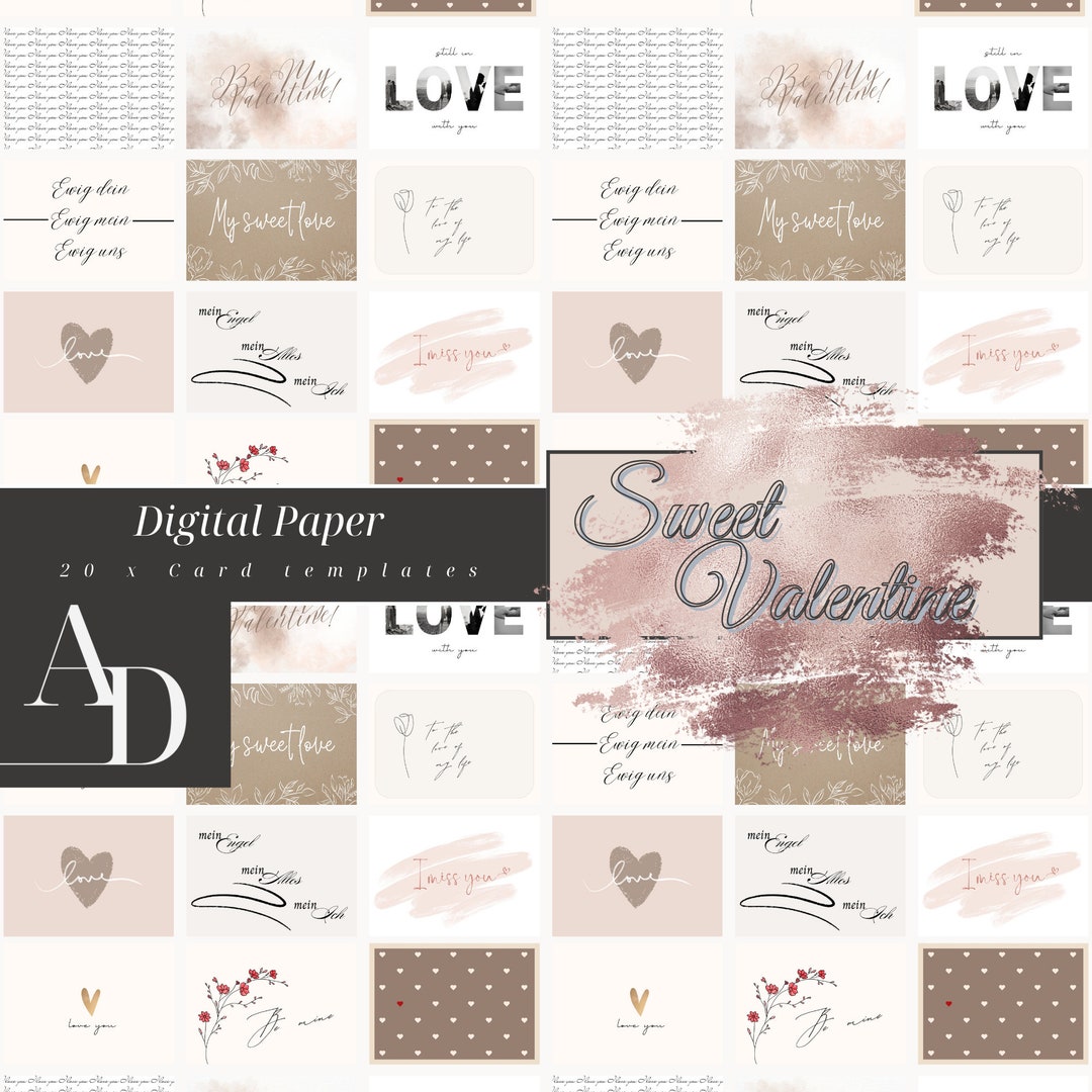 Sweet Valentine, Digital Motif Cards to Print Out, Postcard, Valentine ...