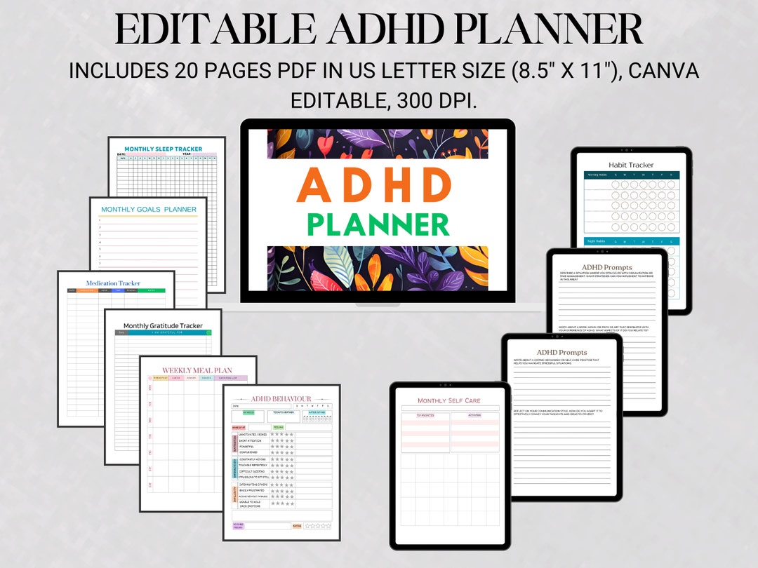 ADHD Digital Planner Printable Adult ADHD Journal Daily Mental Health ...