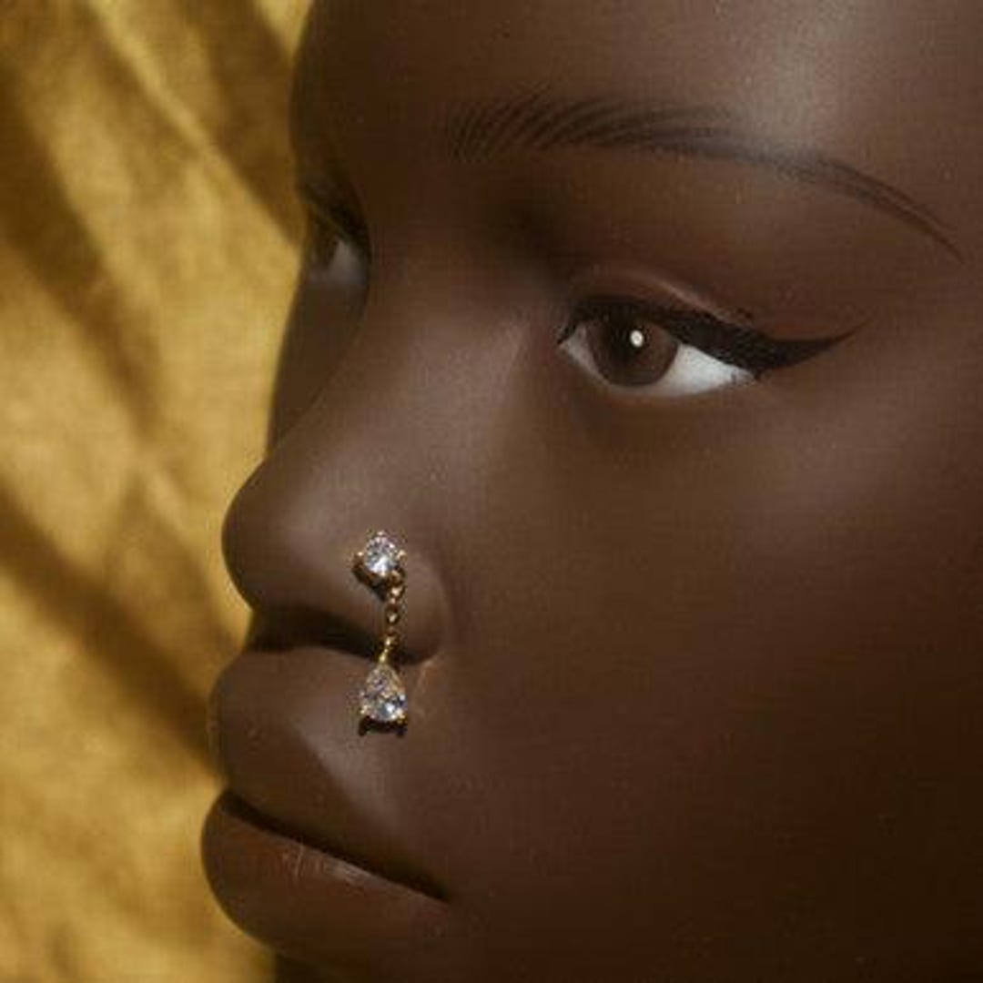 Yalin Two Gems Nose Stud Ring Piercing - Etsy