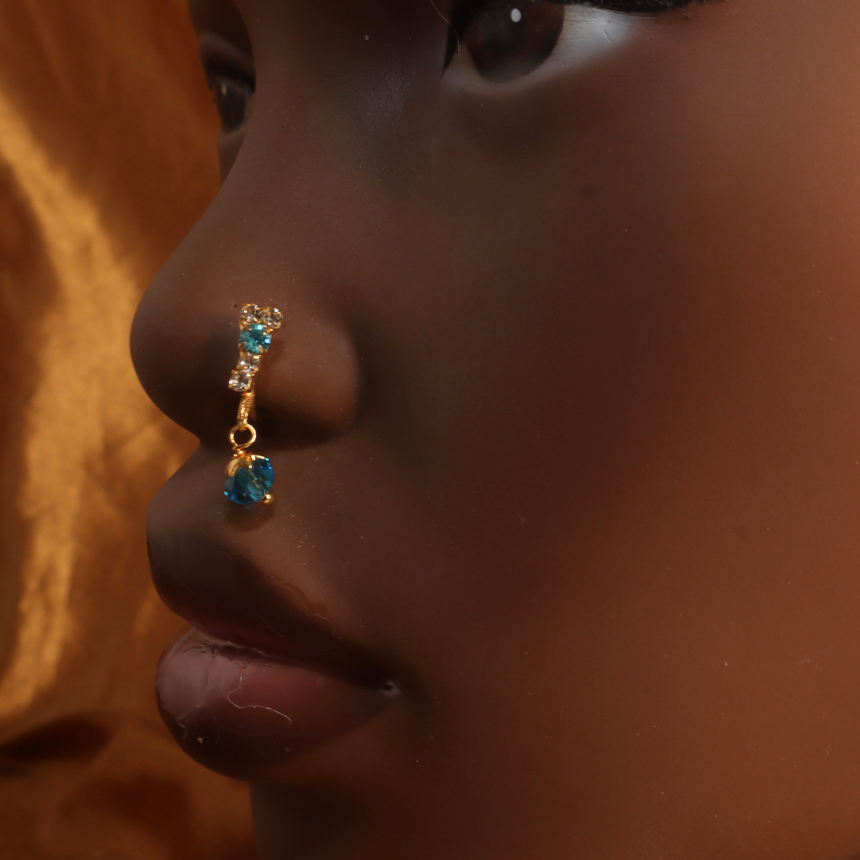 NEW Crystal Gold Nose Stud, Dangle Nose Stud, Nose Ring Hoop, Gold Nose ...