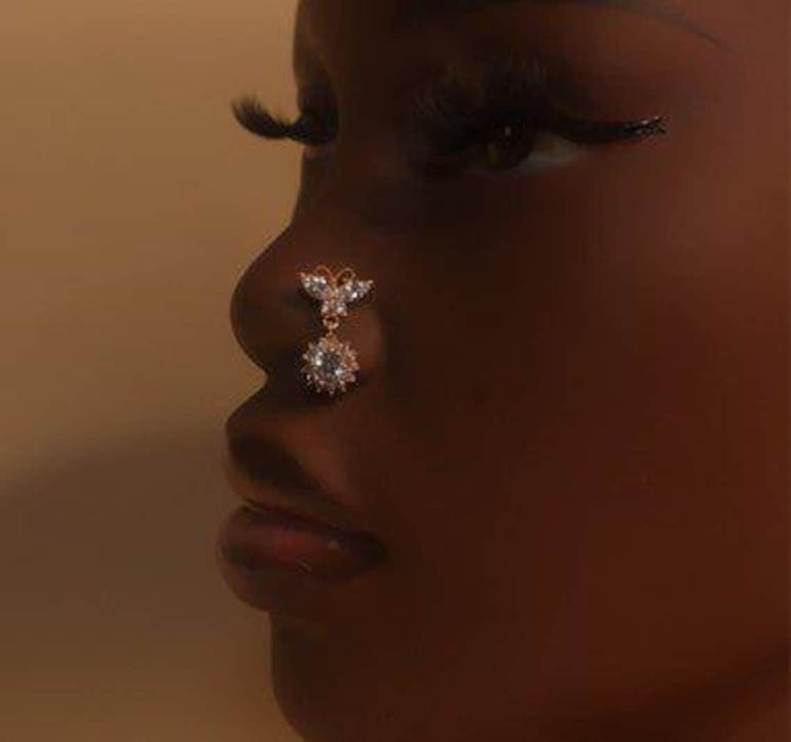 Sanjana Gem Butterfly Nose Stud Piercing Jewelry - Etsy