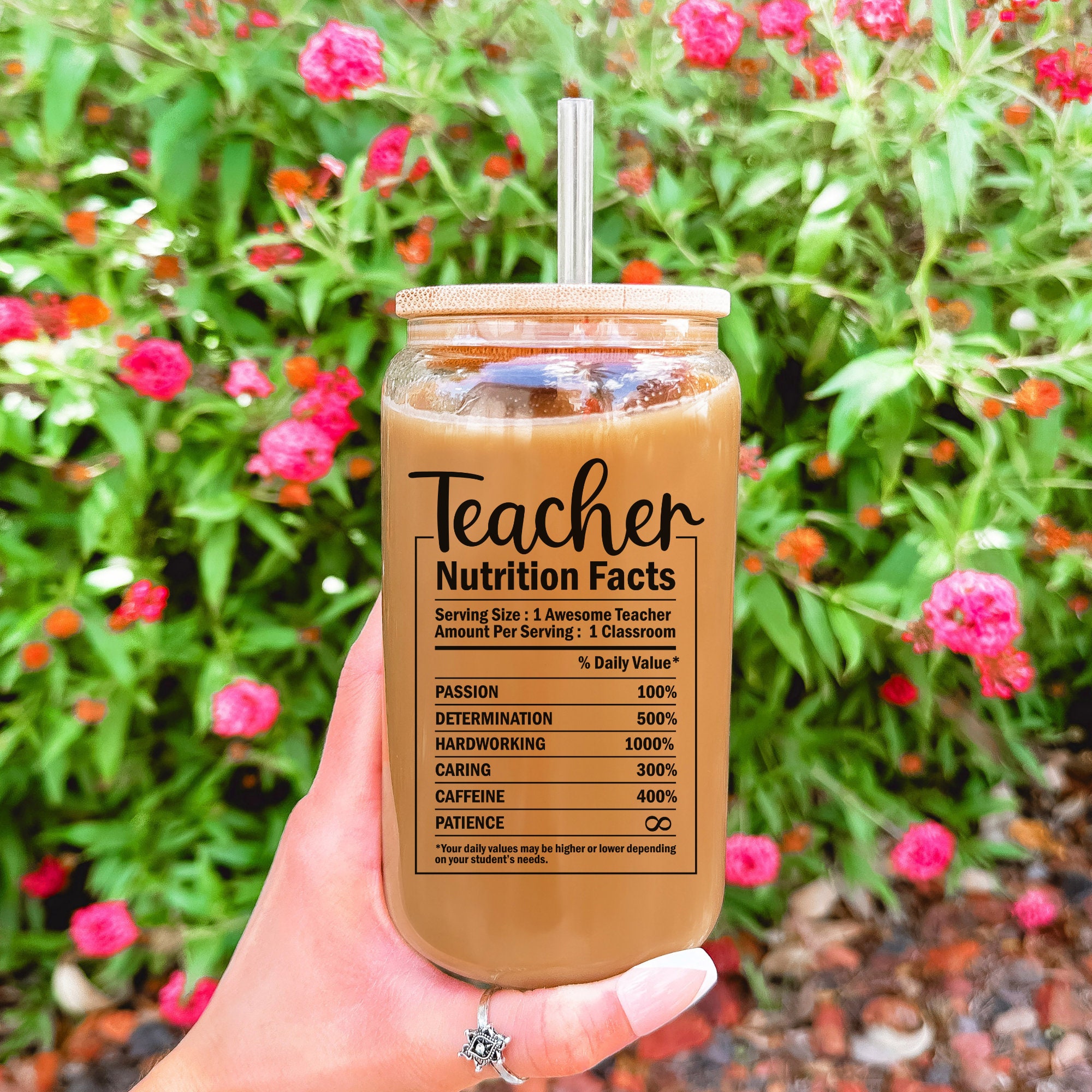 Teacher Nutrition Facts Sipper Glass Cup, 1st Grade Teacher Sipper Cup ...