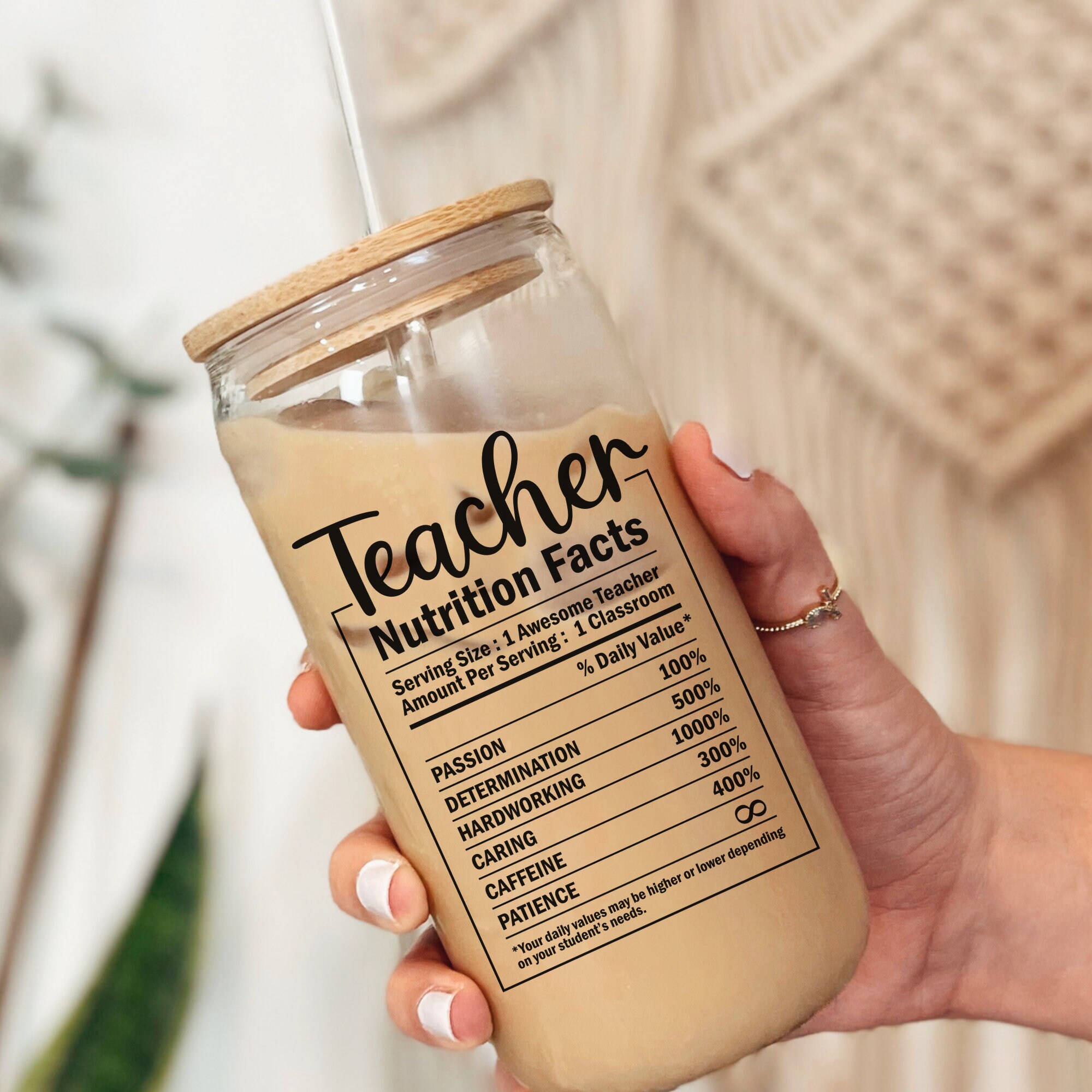 Teacher Nutrition Facts Sipper Glass Cup, 1st Grade Teacher Sipper Cup ...