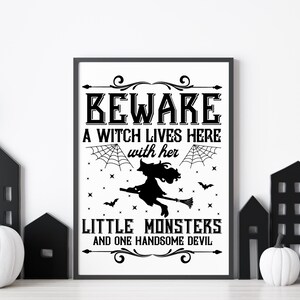 Beware a Witch Lives Here Home Wall Print, Halloween Framed Poster ...