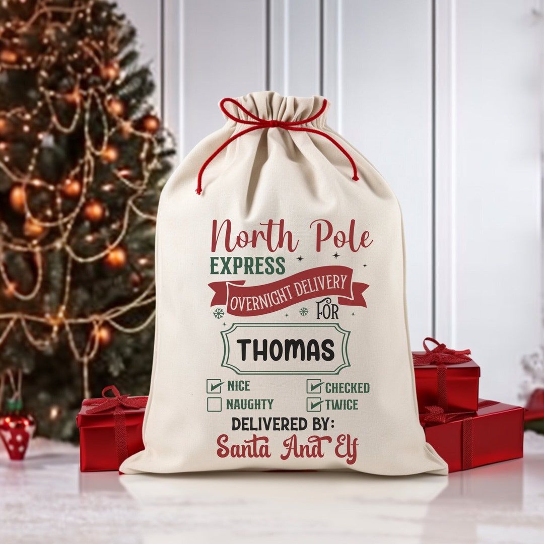 North Pole Express Santa Bag, Personalized Santa Sack, Custom Bag ...