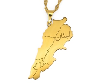 Lebanon Map Pendant Necklace Stainless Steel Jewelry for Men & Women ...