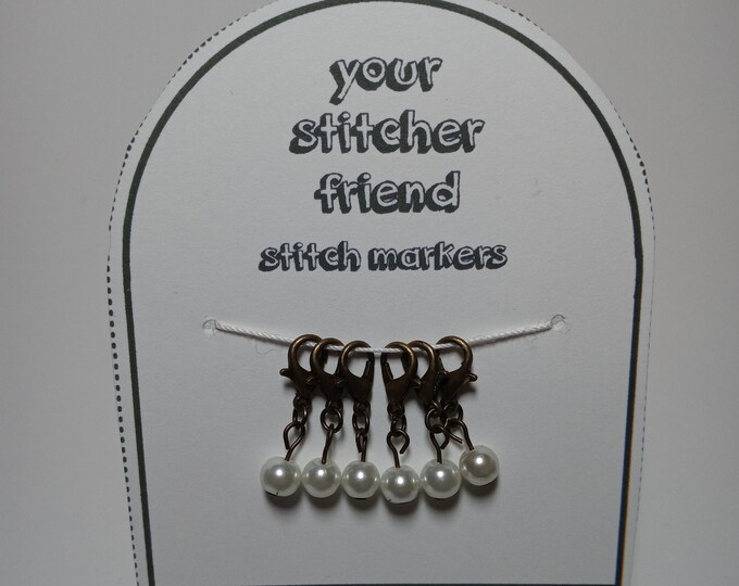 STITCH MARKERS Set of Six Bronze and Pearl Progress Saver | Knitting ...