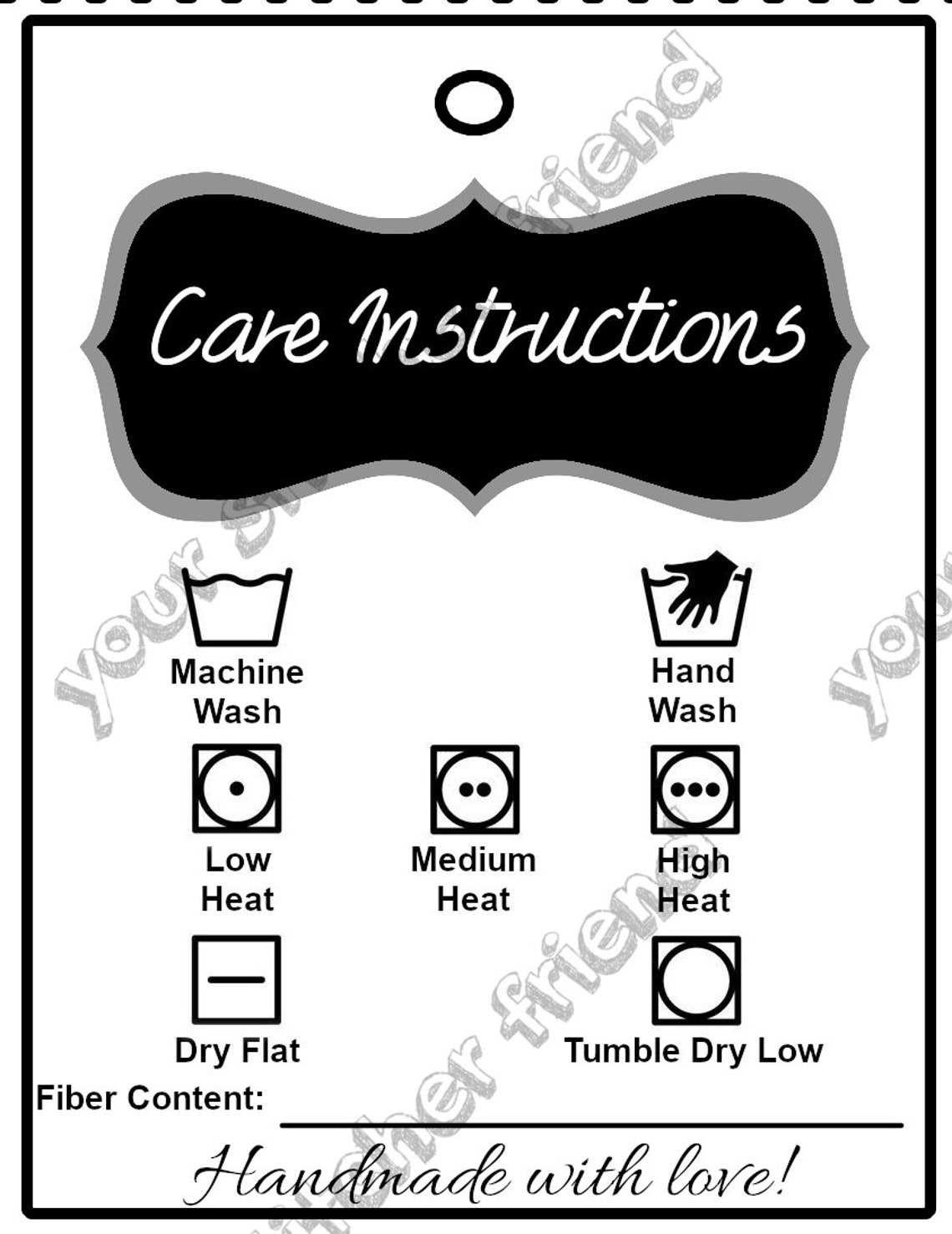 PRINTABLE Care Instructions Tag for Handmade Items Knit Crochet Product ...