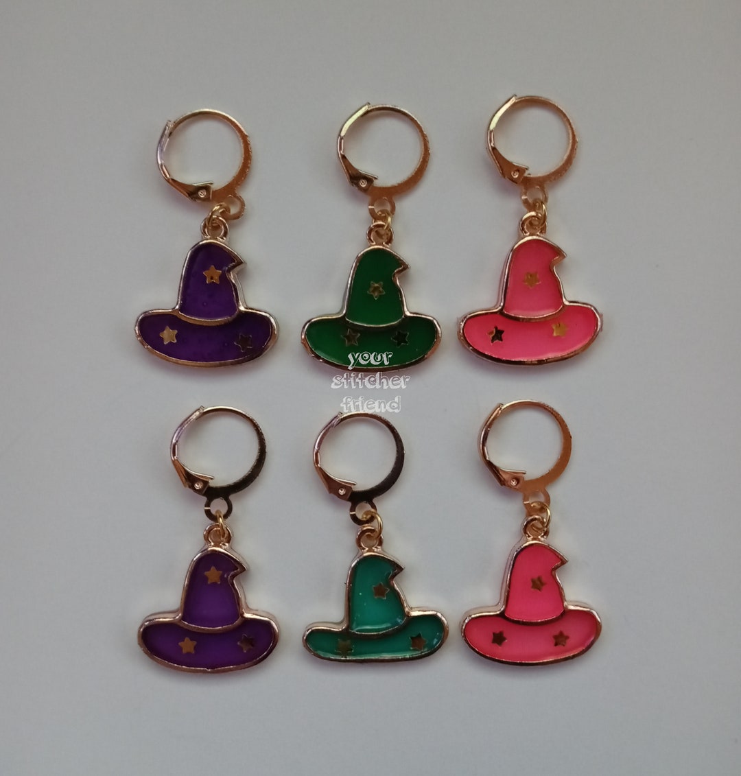 STITCH MARKERS Set of 6 Witch Hat Multicolor Stitch Markers | Halloween ...
