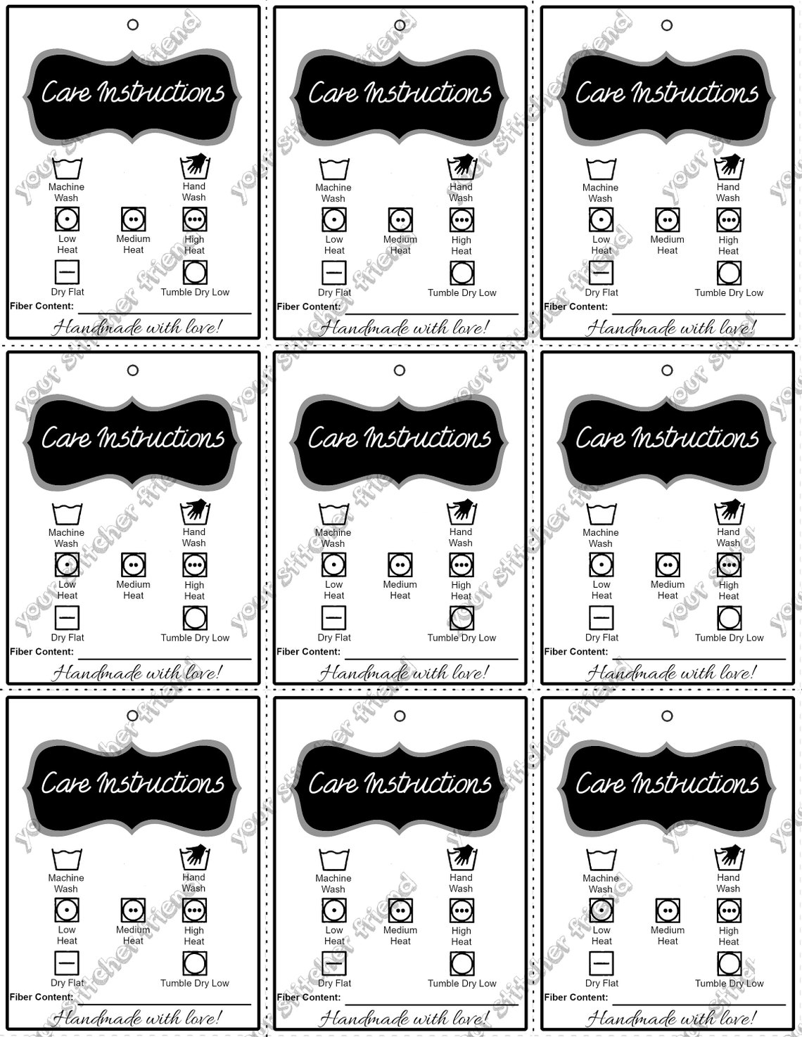PRINTABLE Care Instructions Tag for Handmade Items | Knit Crochet ...