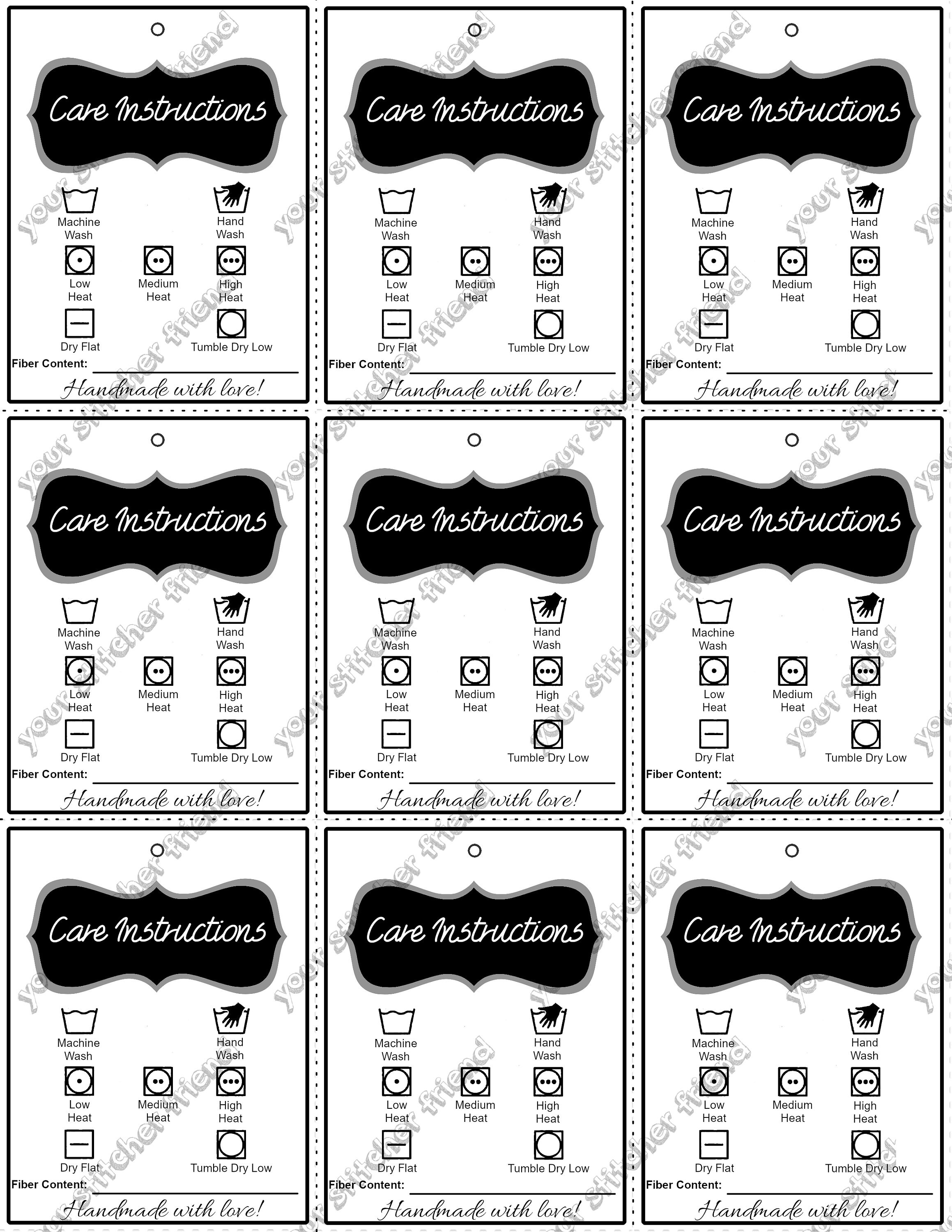 PRINTABLE Care Instructions Tag for Handmade Items Knit Crochet Product ...