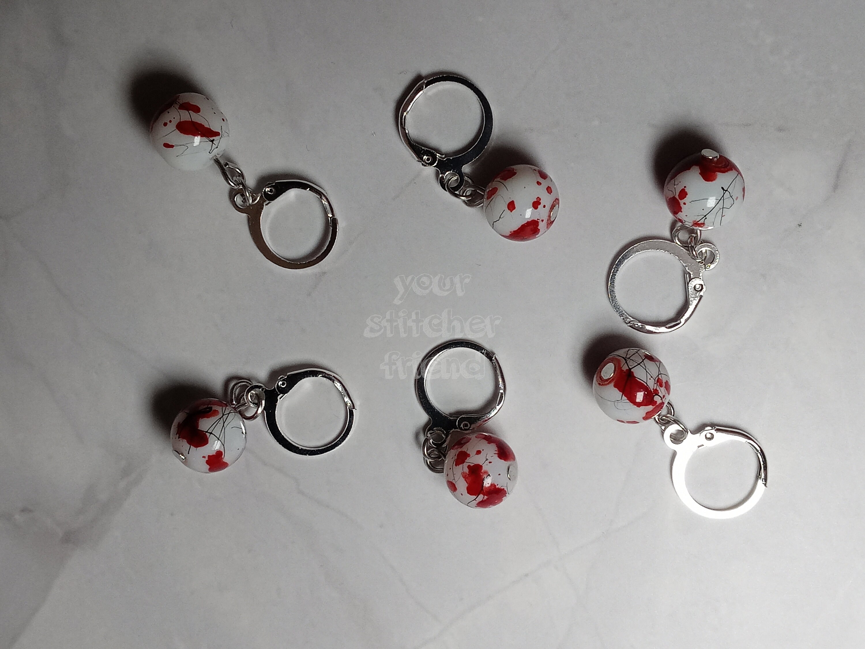 STITCH MARKERS Set of 6 Blood Splatter Stitch Markers Knitting Crochet ...