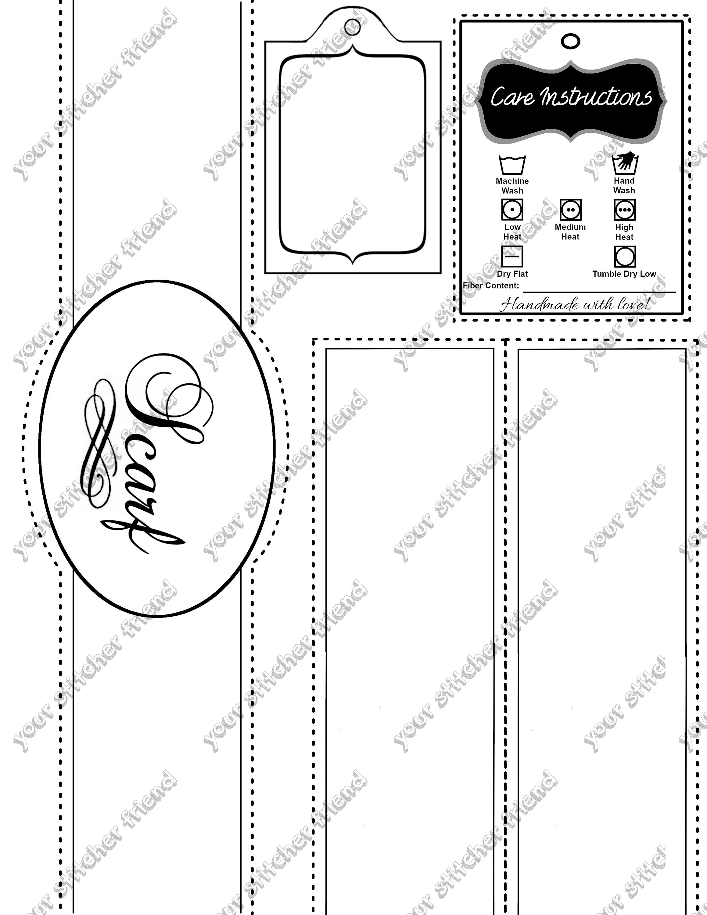 PRINTABLE Scarf Product Label With Care Instructions Seller Tag Paper ...