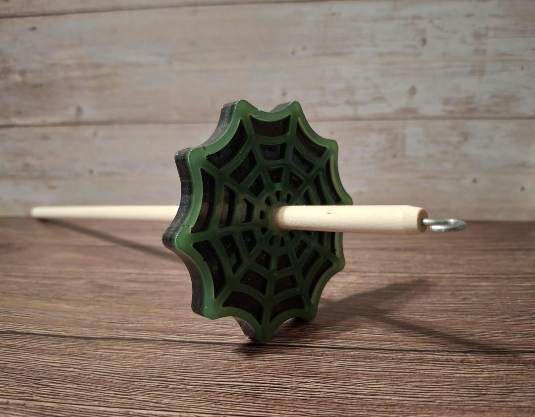 SPINDLE Black and Green Glow in the Dark Spiderweb Resin Drop Spindle ...