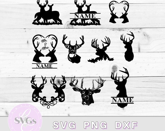 Deer Bundle, Split Monogram SVG, DXF, PNG, Deer Silhouette, Cut File ...