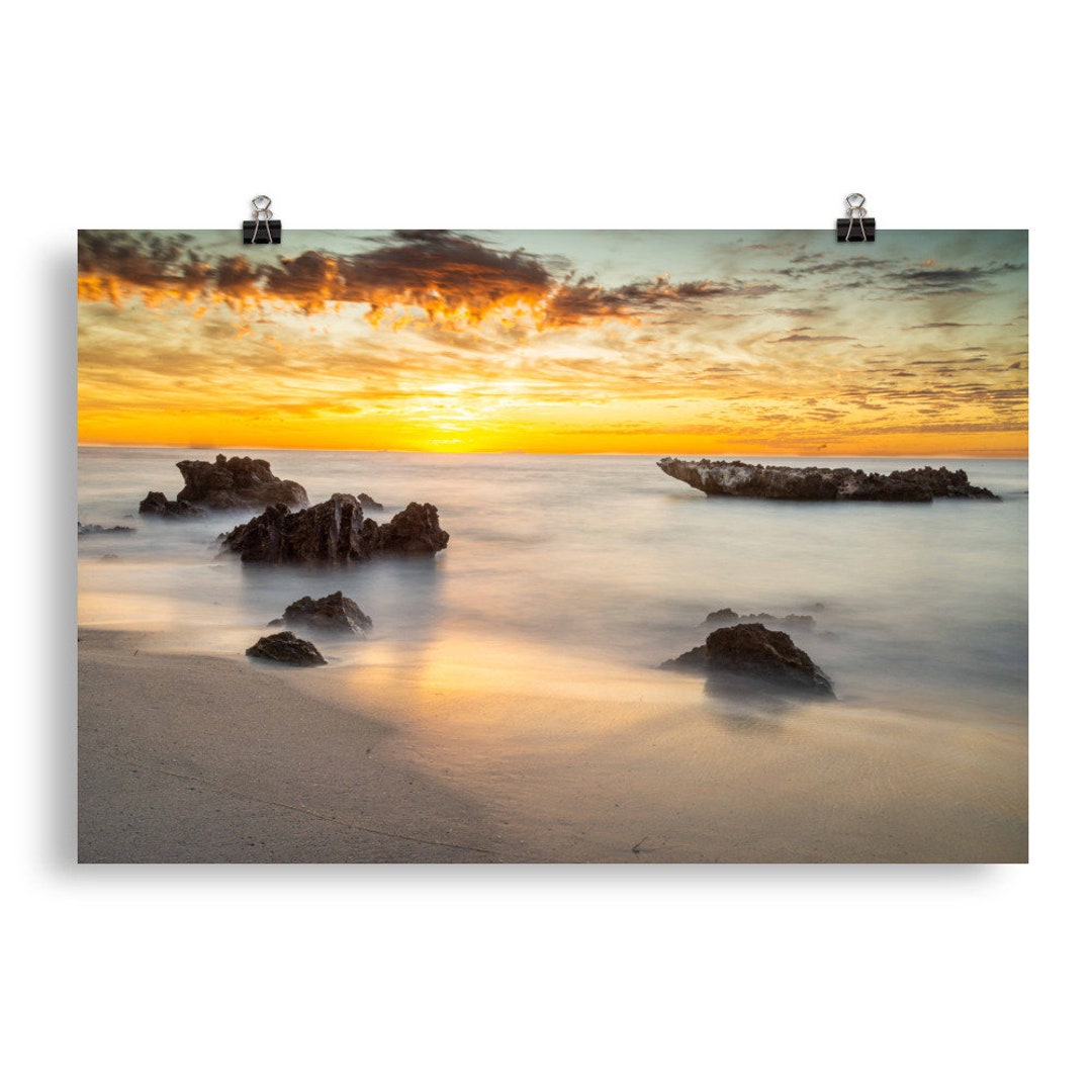 Serenity Captured: Trigg Beach Sunset Poster Coastal Wall Art to ...