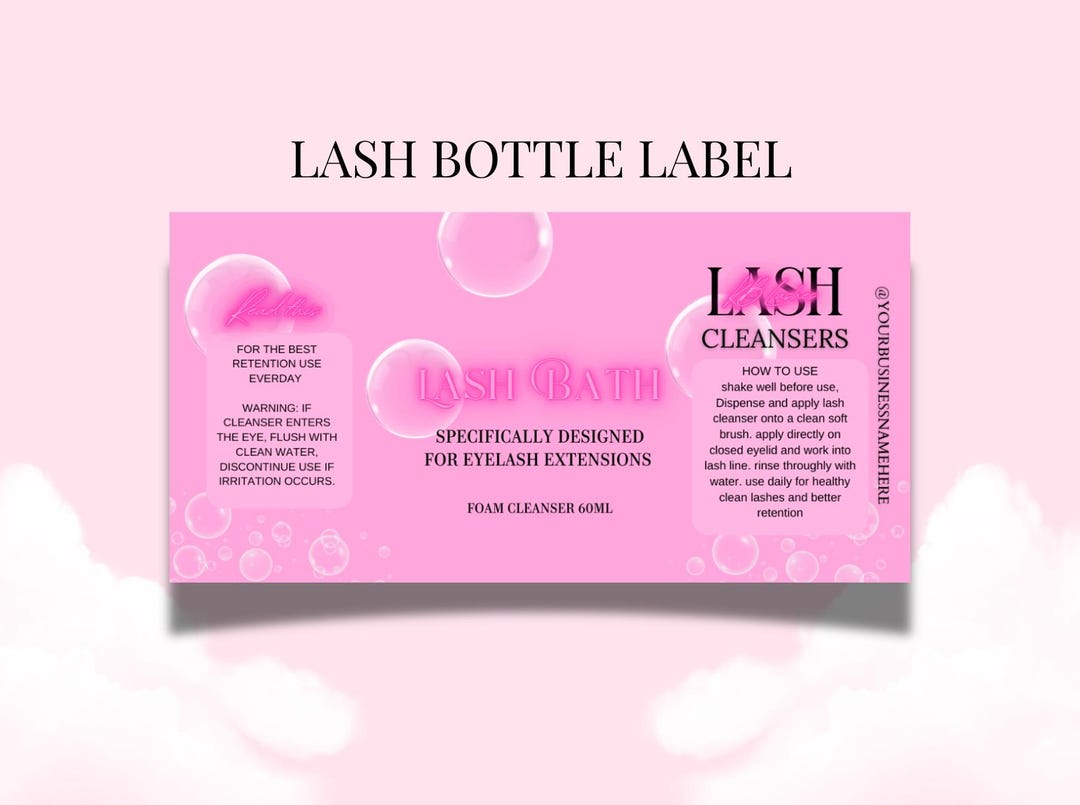 Customizable Lash Shampoo Label Template: Pink Eyelash Cleanser Sticker ...