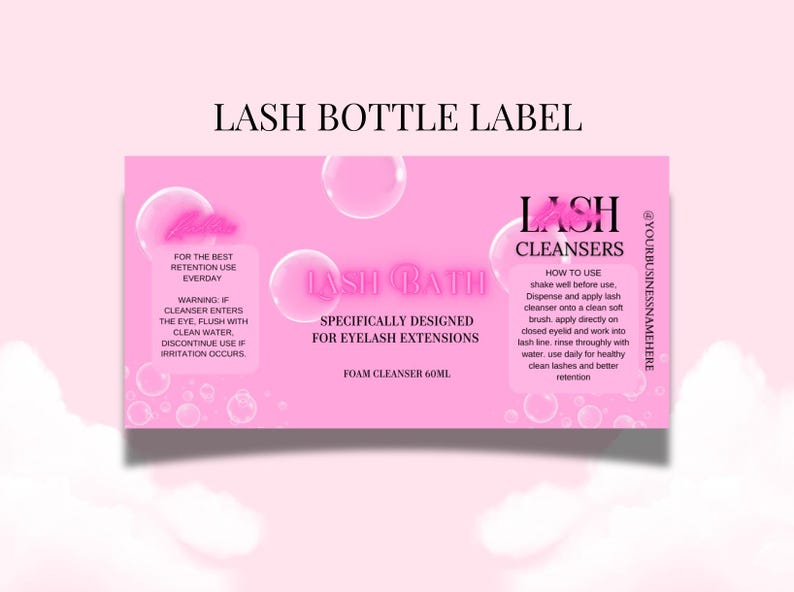 Lash Shampoo Labels, Customizable Lash Bath Label Template, Eyelash ...
