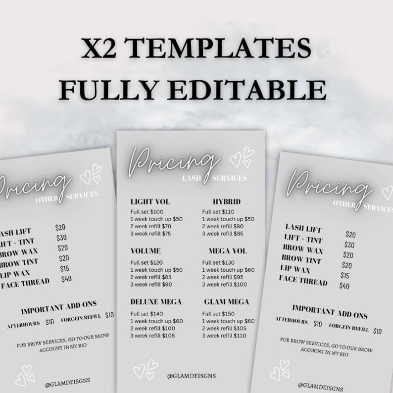 DIY Price List Template, Editable Beauty Salon Pricing Template Design ...