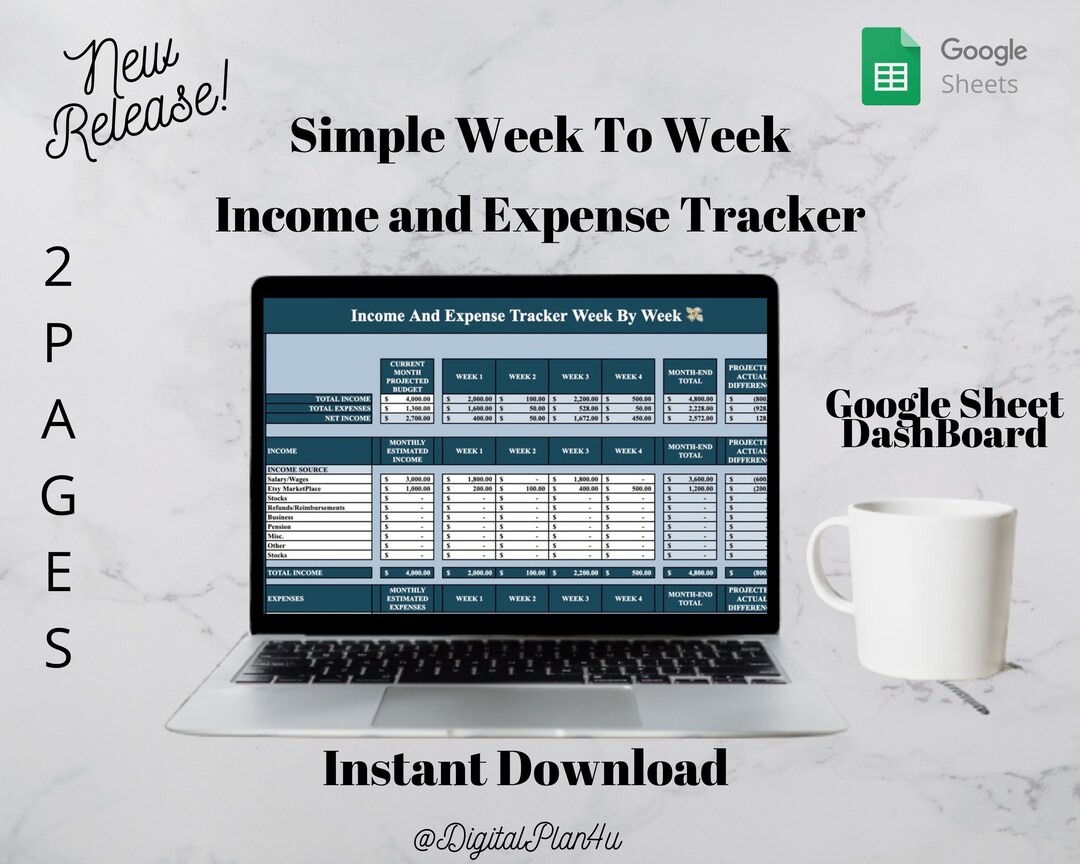 Google Sheet Dashboard Income and Expense Tracker, Week to Week Income ...