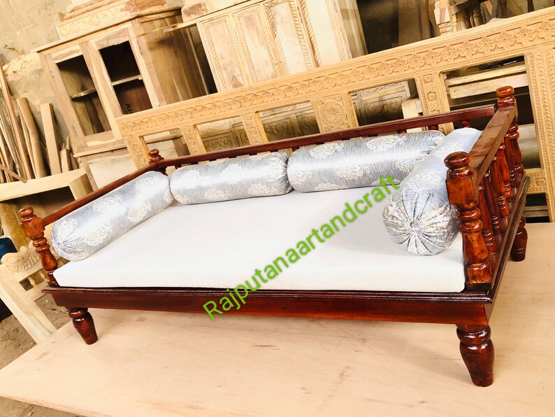 Day Bed With Natural Wood Finish South Indian Diwan Bed Wooden Couch ...
