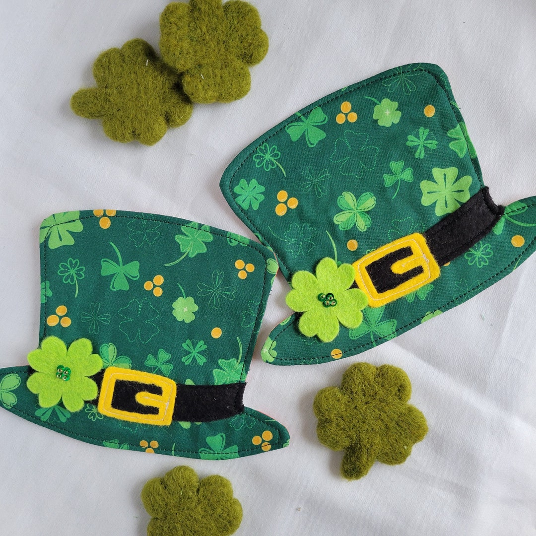 SET OF 2 Clover Hat Coasters Irish Hat Decor St Patricks Day Gift St ...