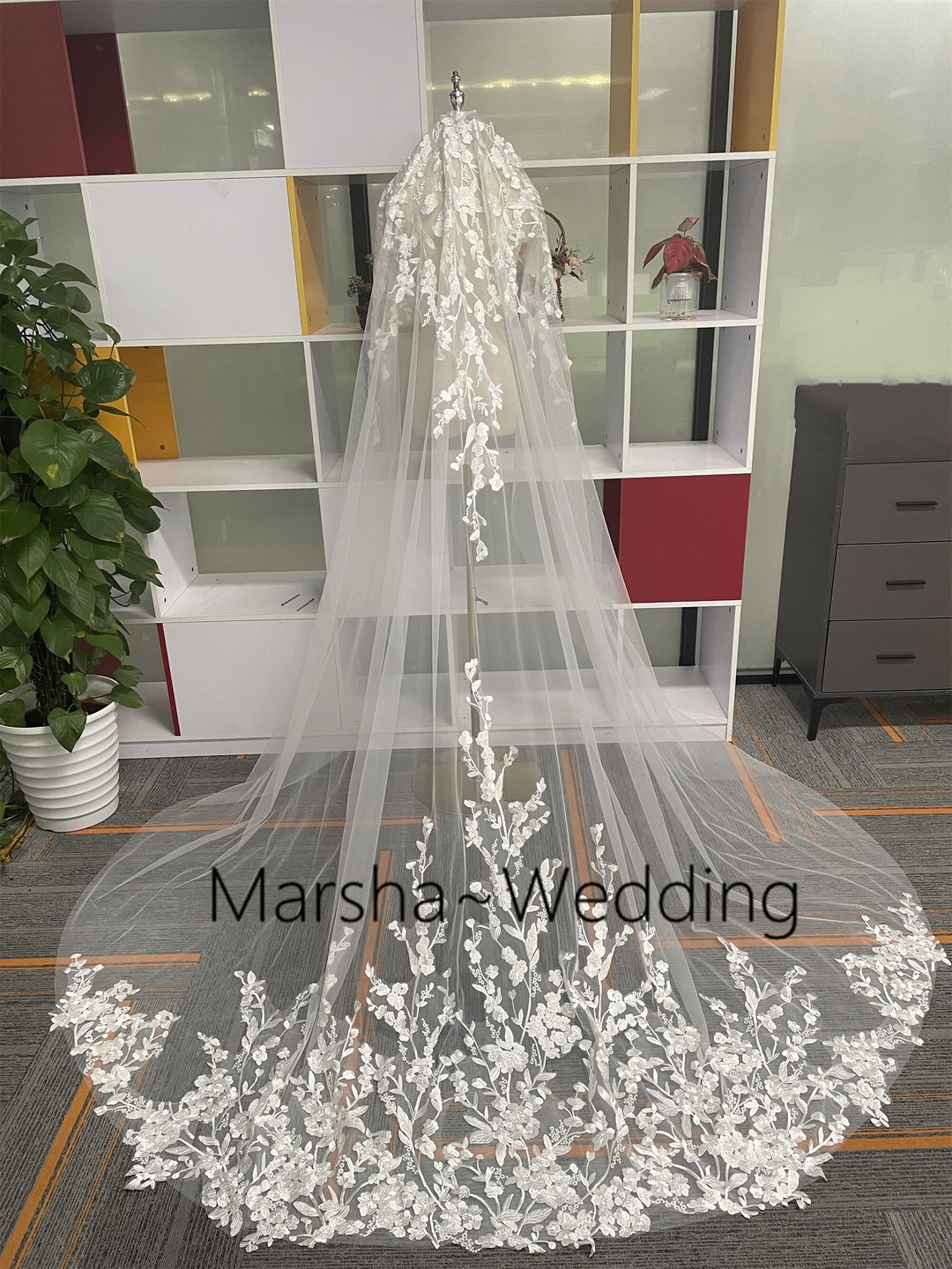 Ivory Wedding Veil, 90 Inch Chapel Veil, Leaf Lace Bridal Veil, One ...