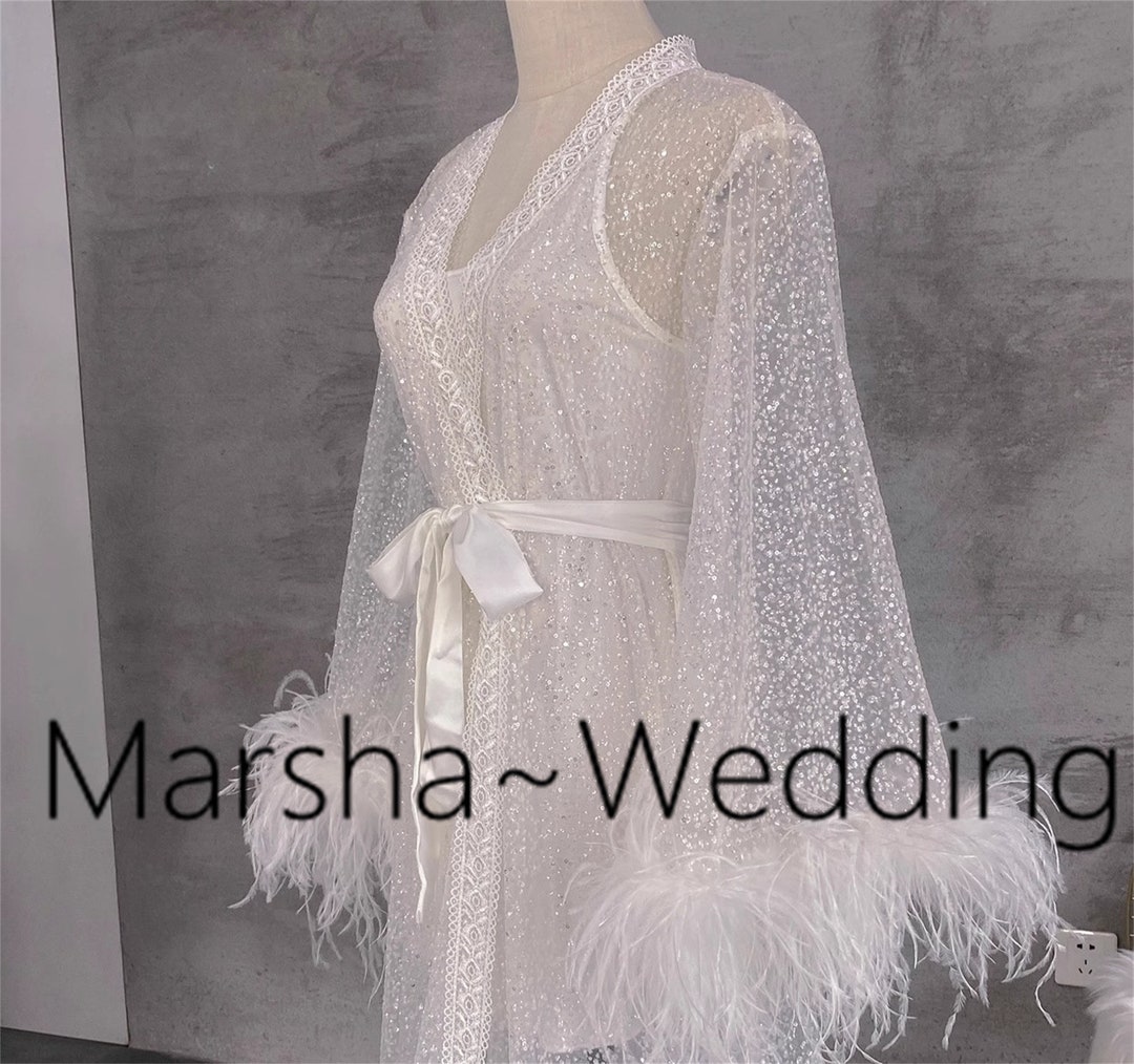 Shiny Bridal Robe Handmade Feather Robe Tailing Dressing - Etsy