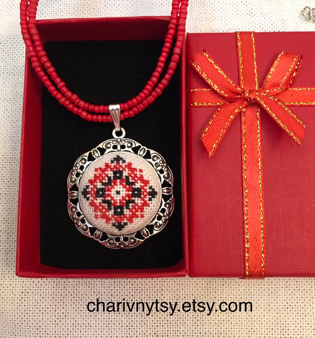 SOLOMIYA Embroidered Necklace Micro Cross Embroidery Handmade ...