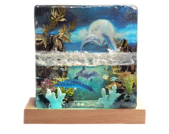 Ocean Night Lighted Sculpture Resin Art Resin Sculpture Unique Gift ...