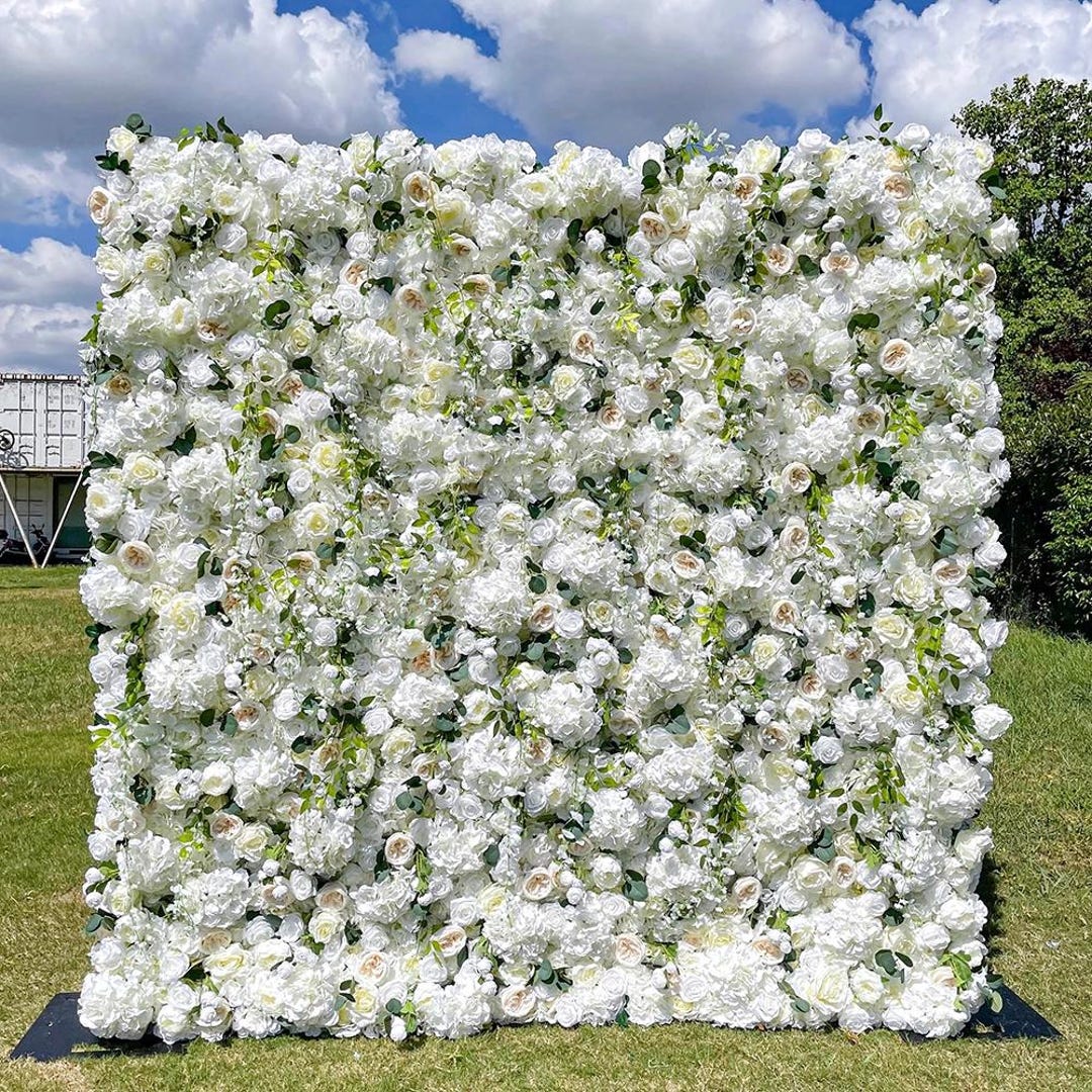 White and Cream Flower Wall, Rose Wall, Flower Wall Panels, Wedding ...