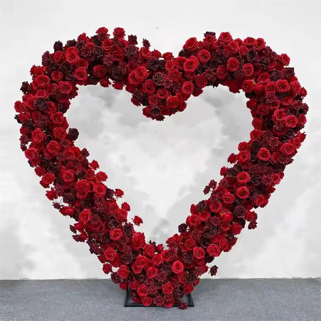 Red Rose Flower Heart - Wedding Backdrop, Proposal Decor, Heart Arch ...