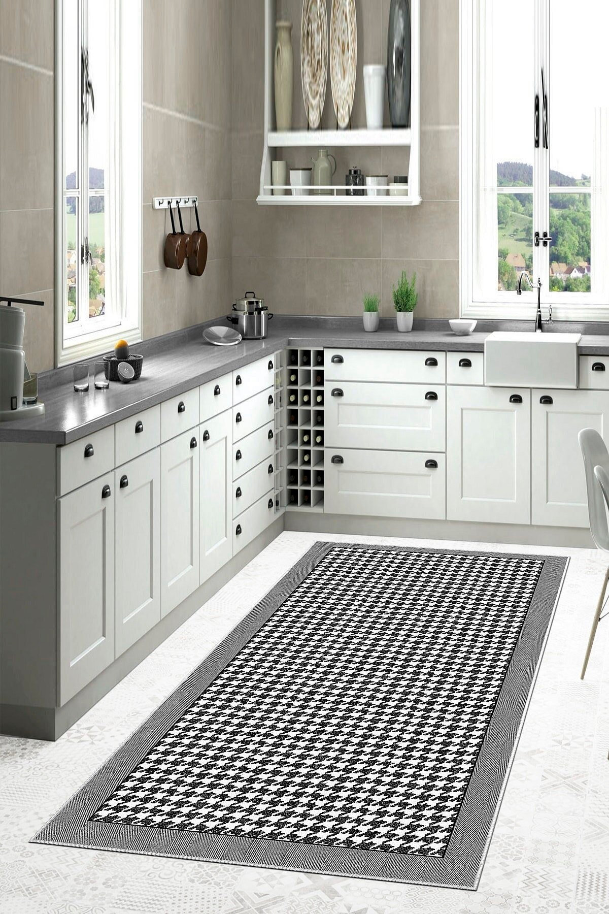 Black and White Kitchen Mat / Decorative Saloon Runner / Non Slip Based ...