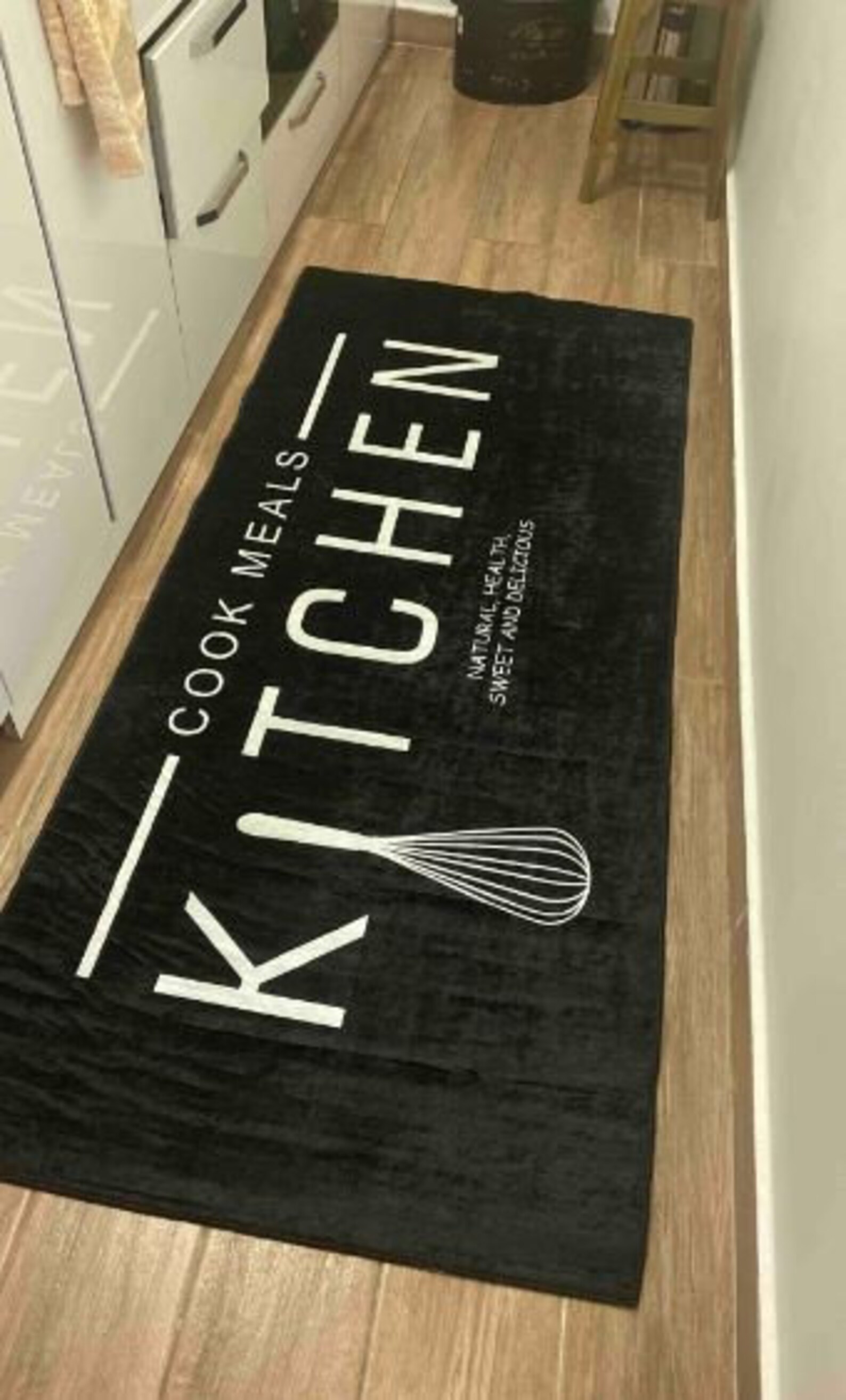 Black Kitchen Mat / Decorative Kitchen Runner / Non Slip Based Kitchen ...