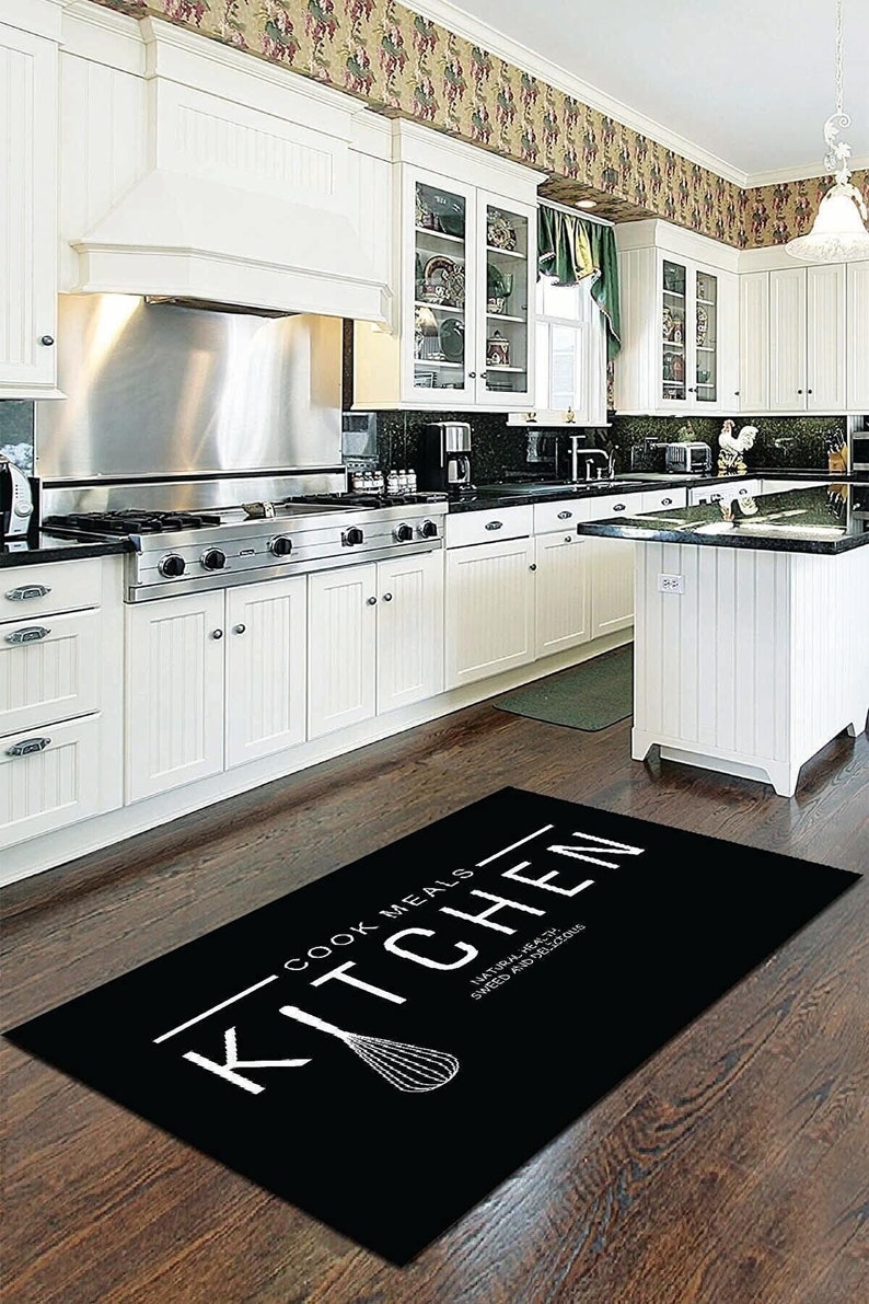 Black Kitchen Mat / Decorative Kitchen Runner / Non Slip Based Kitchen ...