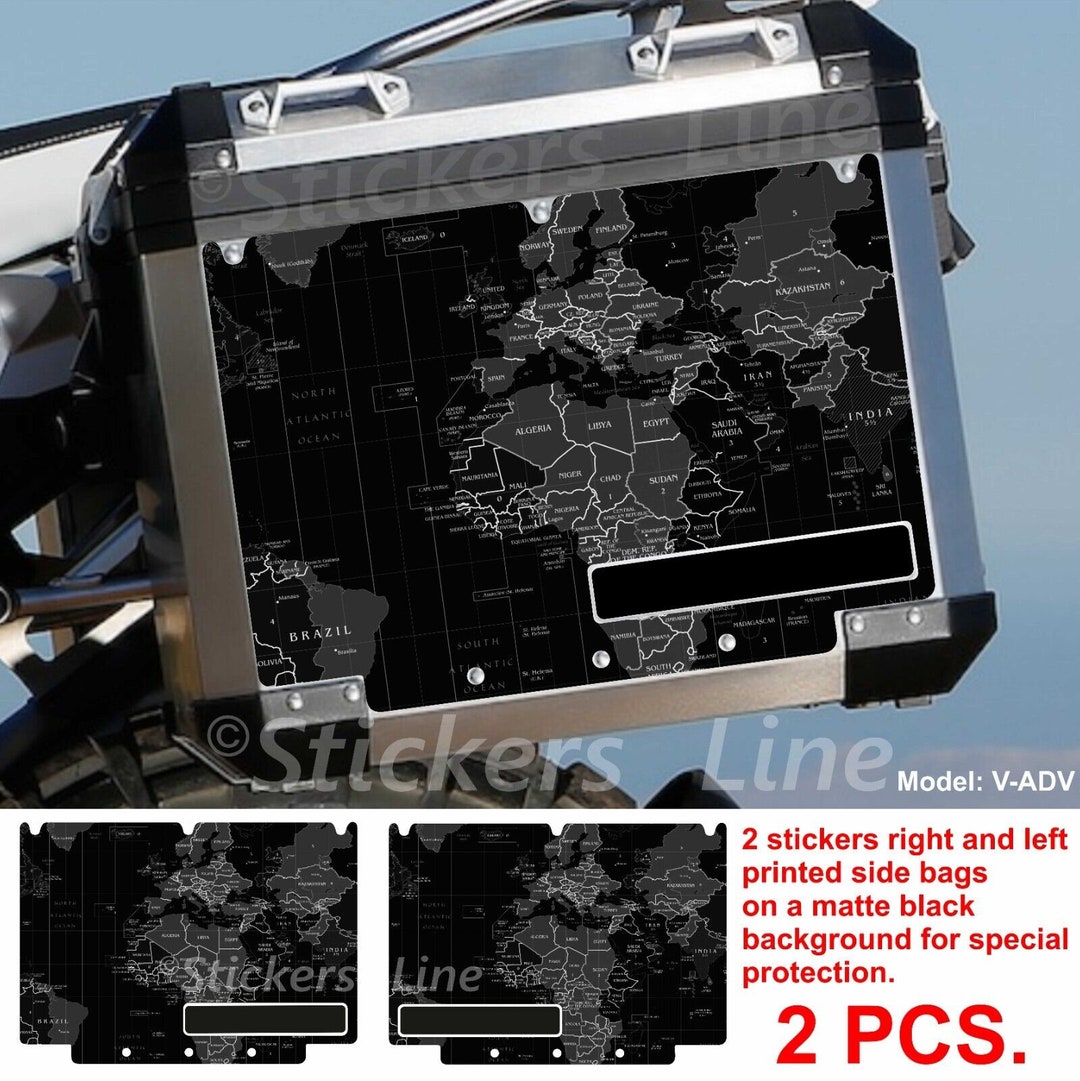Suitcase Stickers BMW R1200 R1250 GS Adventure World Map BLACK Adv Bags ...
