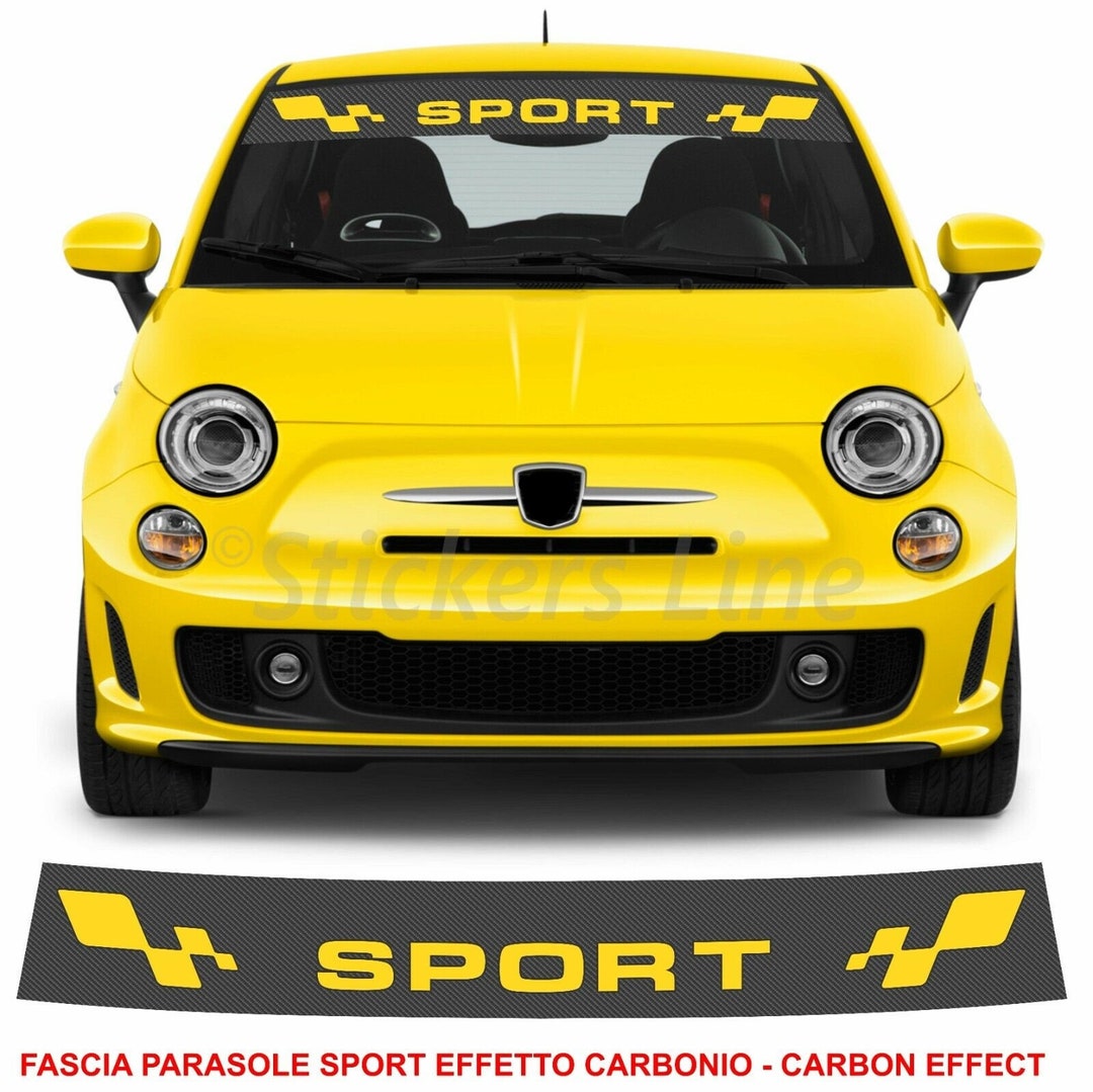 Fiat 500 SPORT Sun Visor Band CARBON Background Yellow Writing ...