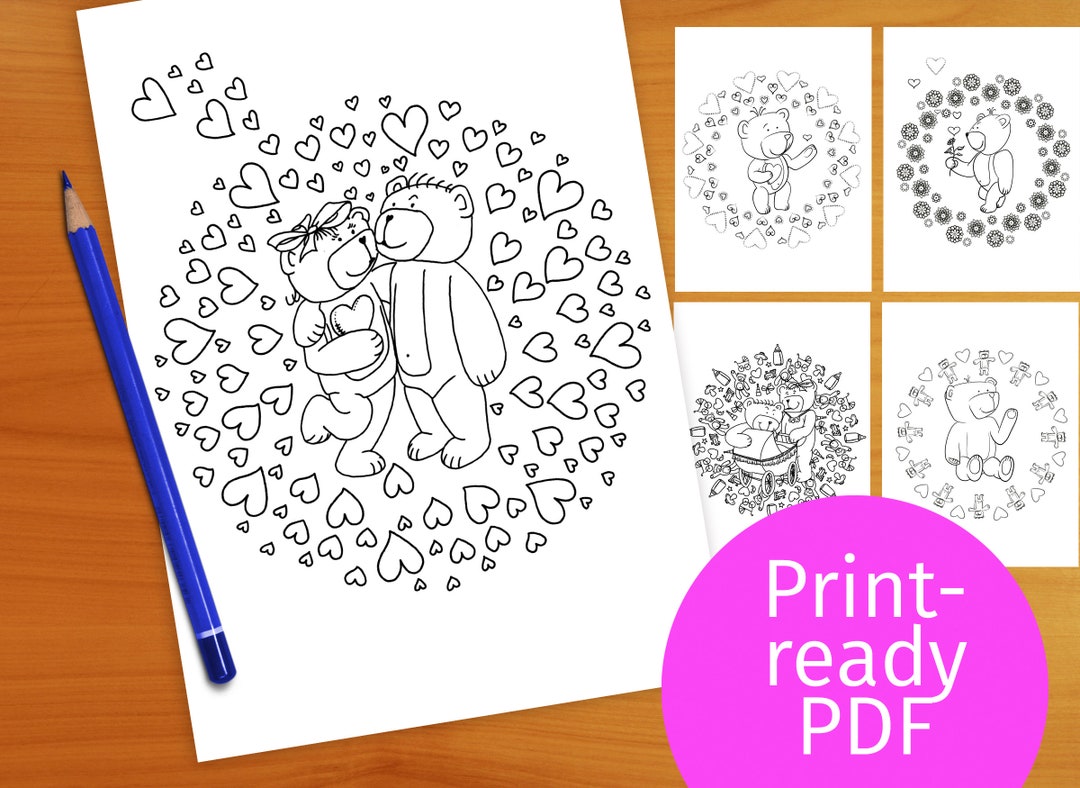 5 Pdfs of Bear Valentine's Day Coloring Pages on the Theme of Love ...