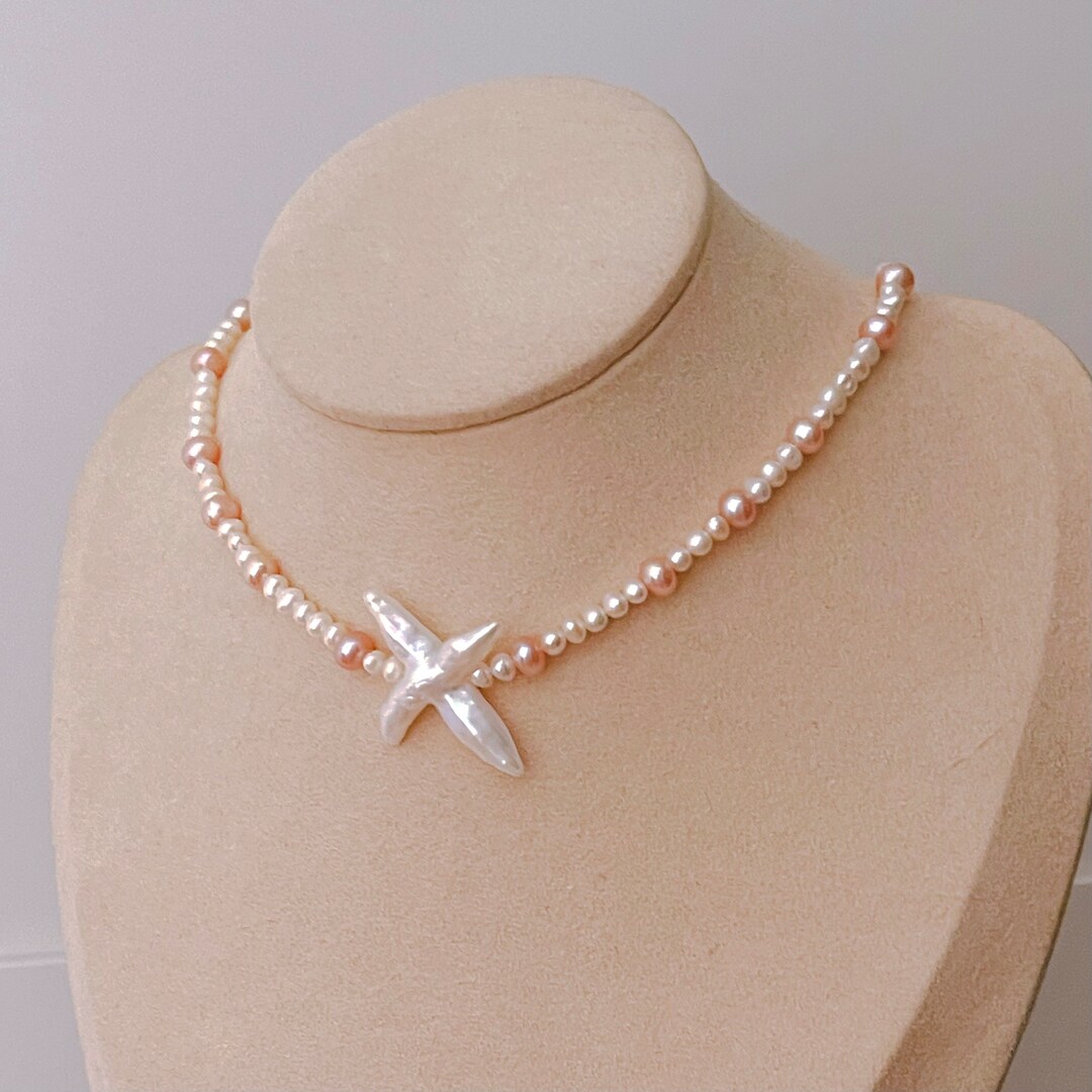 Big Cross Keshi Pearl Necklace, 14k Gold Filled - Etsy