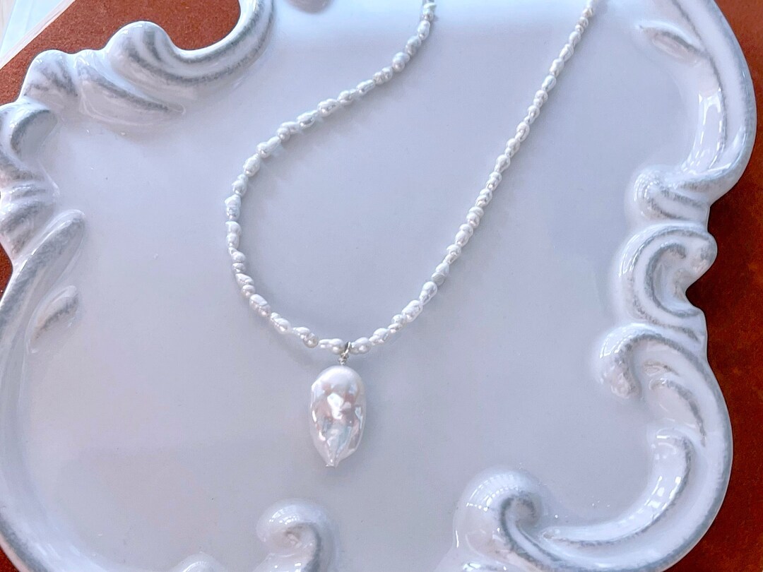 Baroque Pearl Necklace: Large Fireball Pearl, 925 Sterling Silver - Etsy