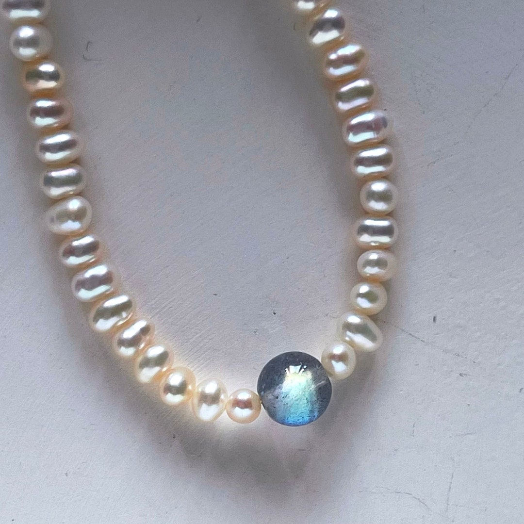 Moonlight Pearl Necklace, Moon Stone Pearl Necklace/choker, 14k Gold ...