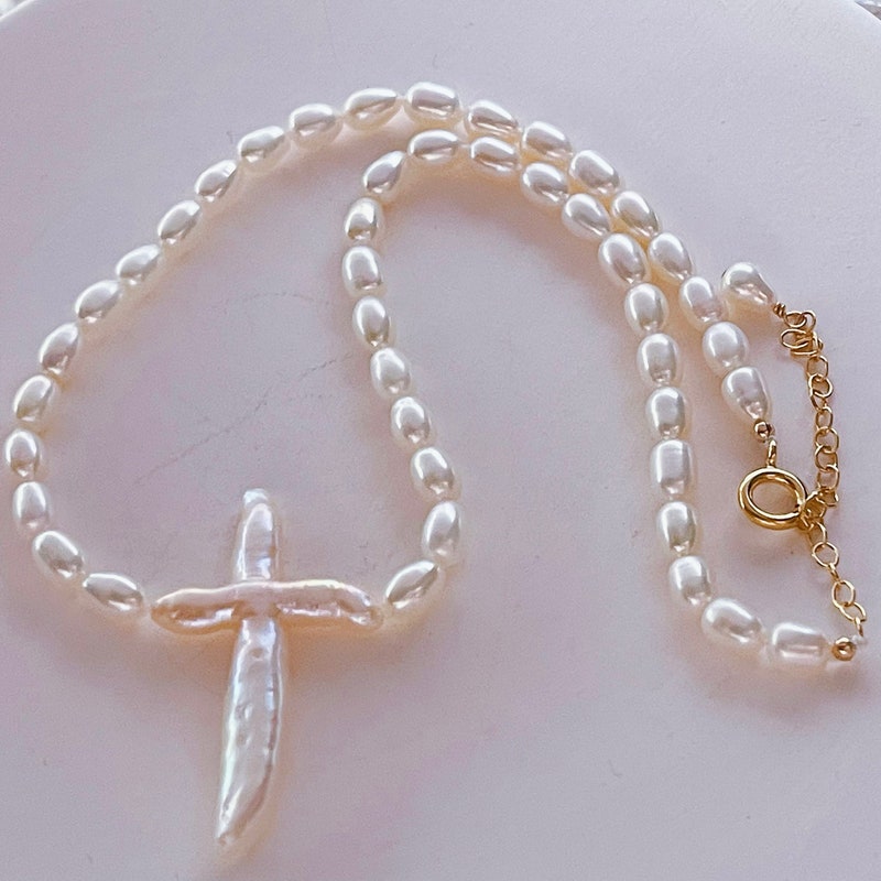 Pearl Cross Necklace - Etsy