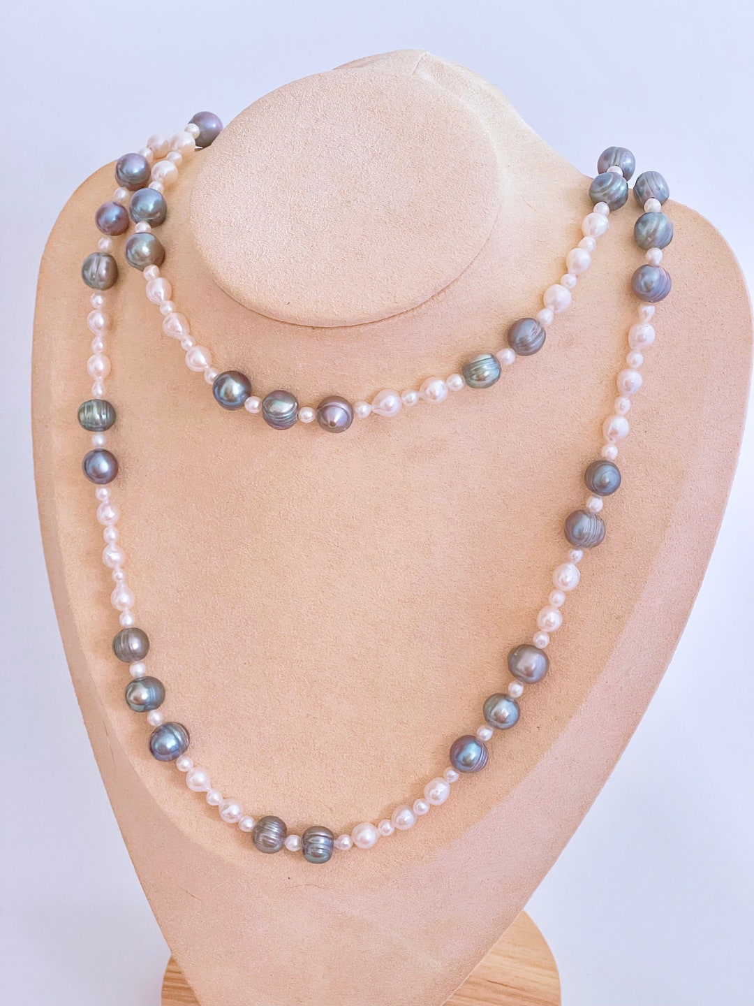 Ocean Blue Pearl Sweater Chain: Long Freshwater Pearl Necklace - Etsy