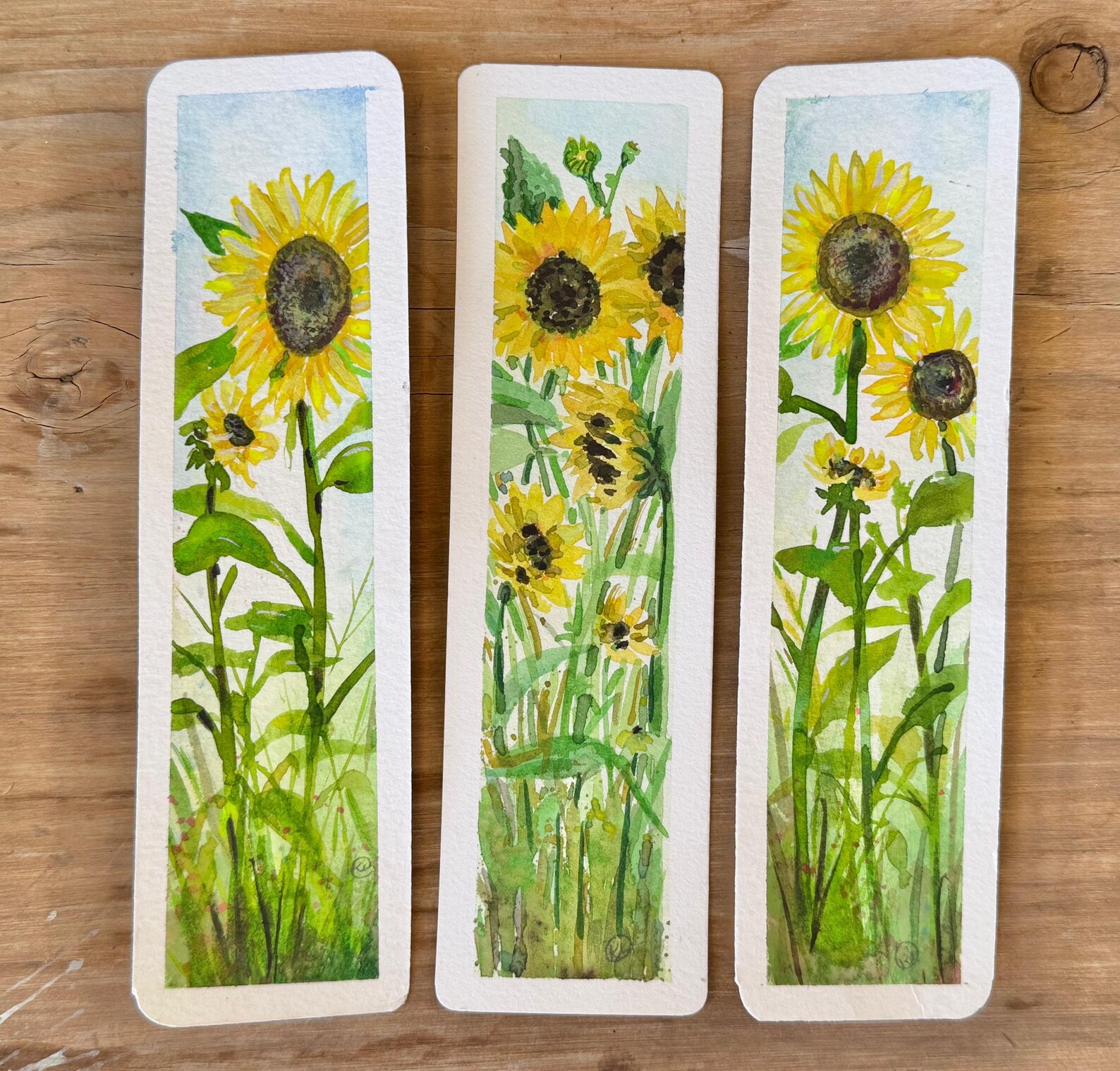 Set of 3 Flower Bookmarks - Original Watercolor Sunflower Paintings - Etsy